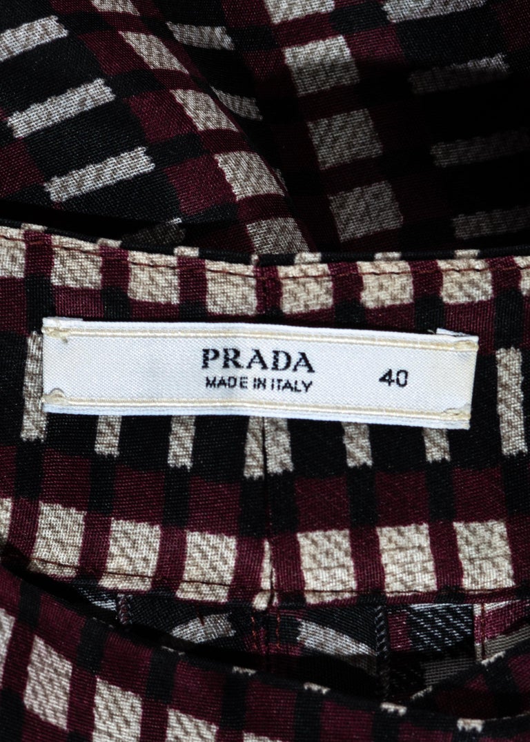 Prada plum checkered silk organza bell bottom evening pants, ss 2008 ...