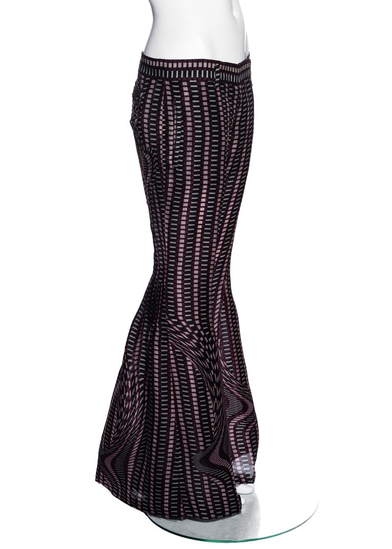 Prada plum checkered silk organza bell bottom evening pants, ss 2008 ...