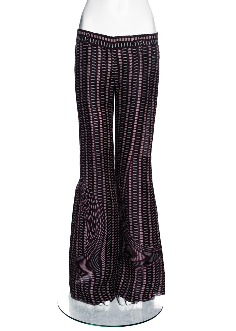 Prada plum checkered silk organza bell bottom evening pants, ss 2008 ...