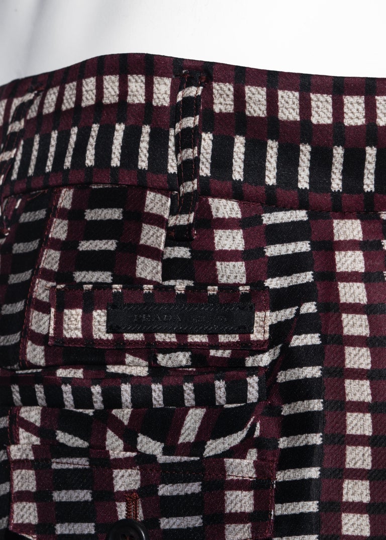 Prada plum checkered silk organza bell bottom evening pants, ss 2008 ...