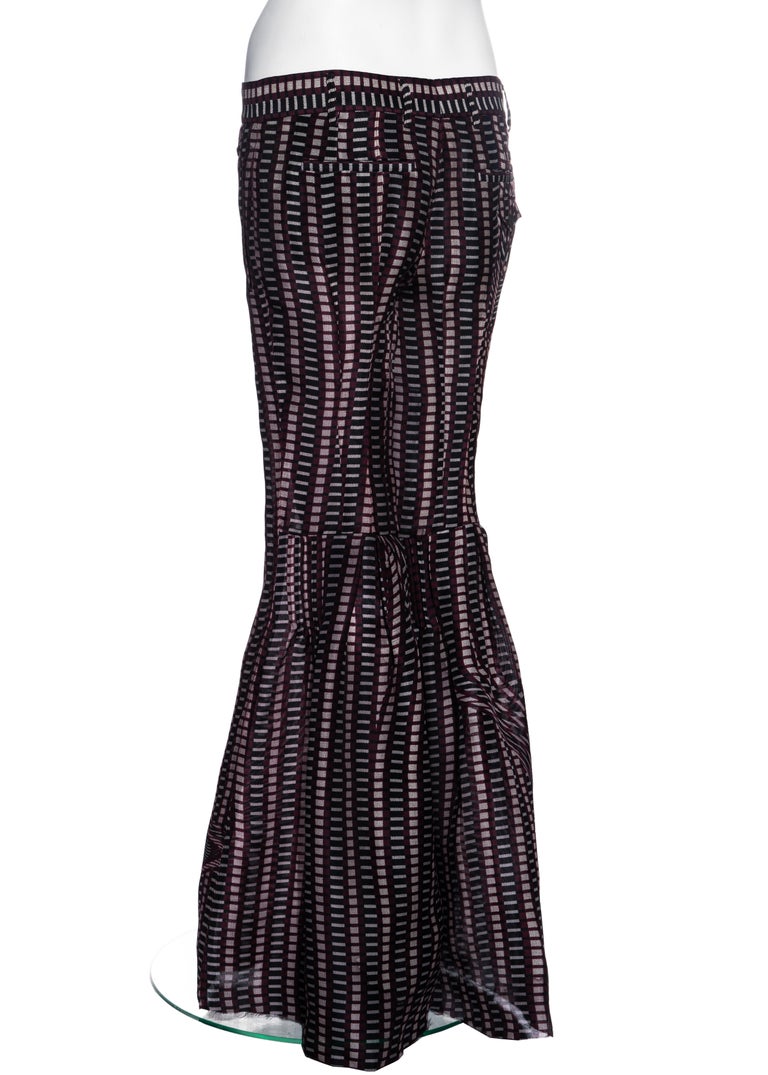 Prada plum checkered silk organza bell bottom evening pants, ss 2008 ...