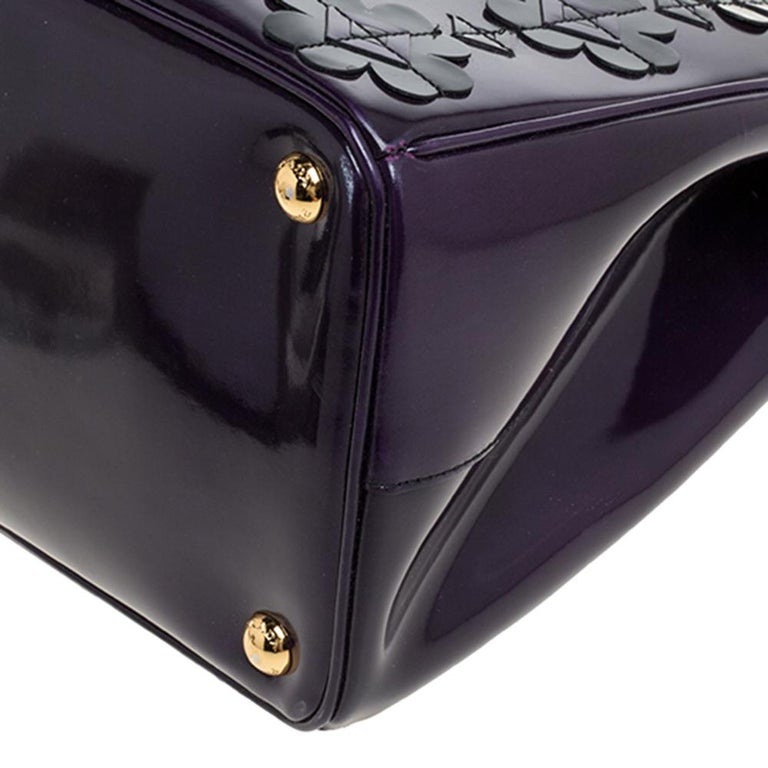 Prada Plum Floral Applique Patent Leather Medium Double Zip Tote at 1stDibs