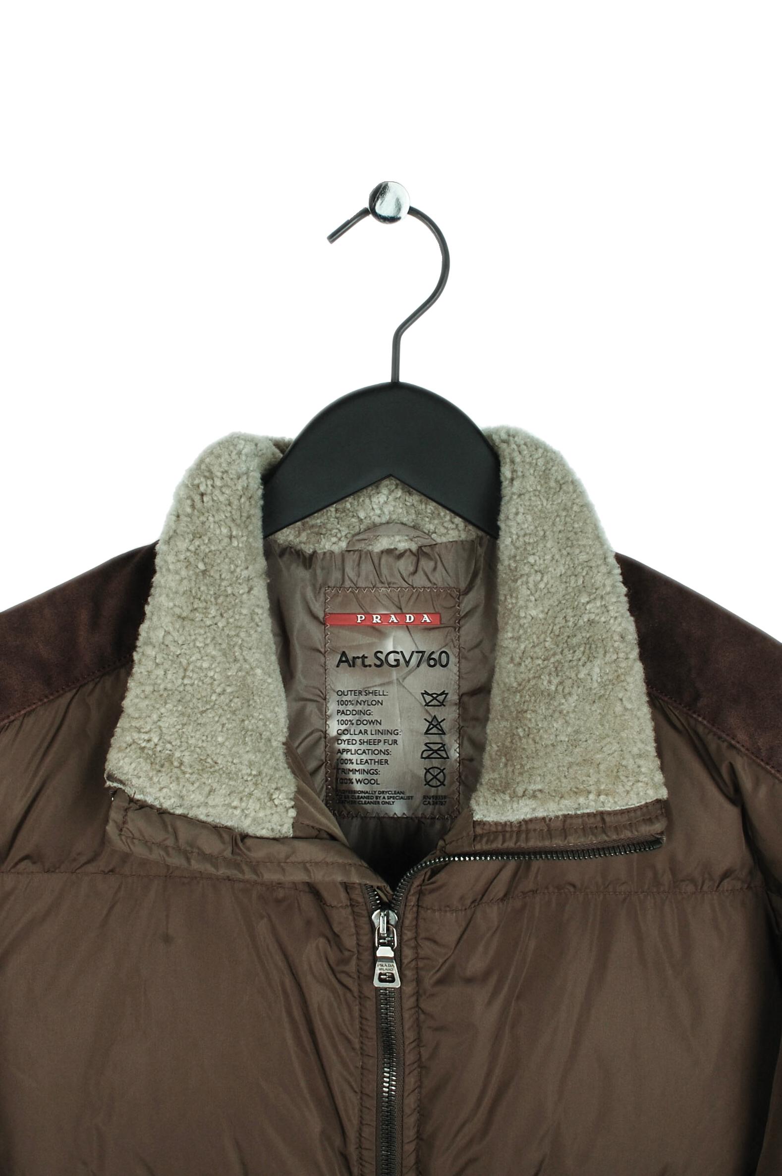 Prada Puffer Down Nylon Leather Details Sheep fur Collar Men Jacket ...