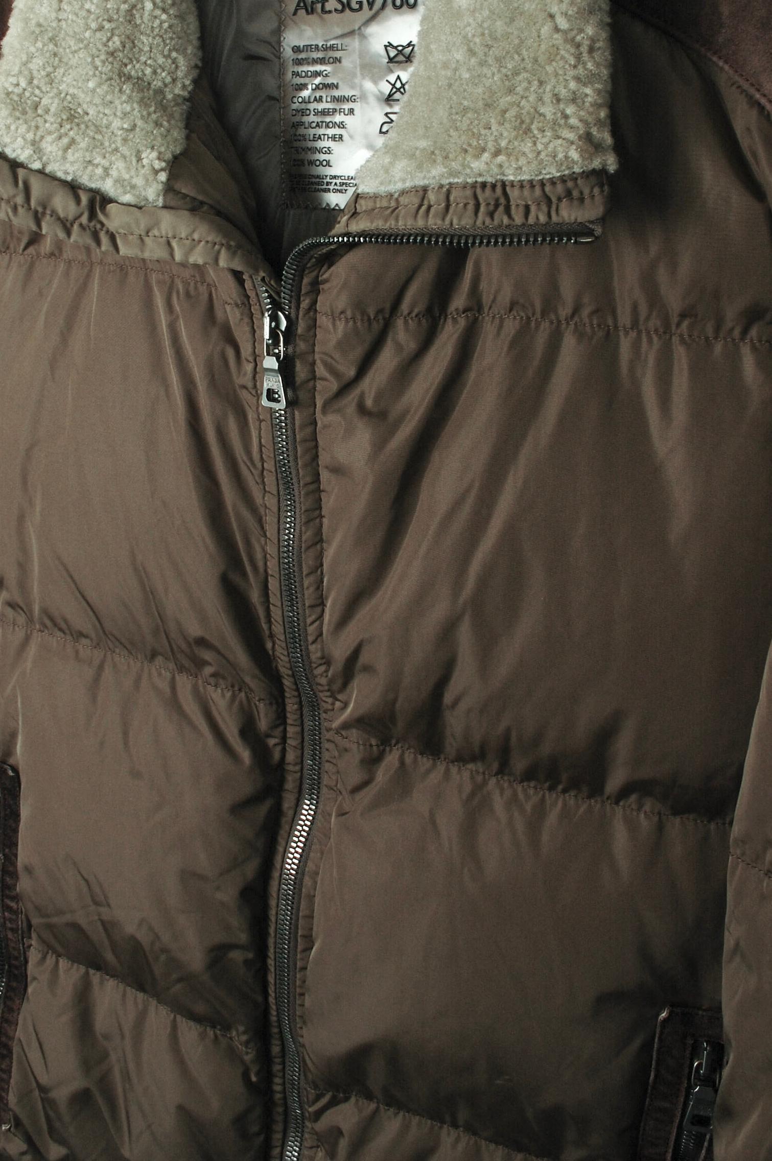 Prada Puffer Down Nylon Leather Details Sheep fur Collar Men Jacket ...