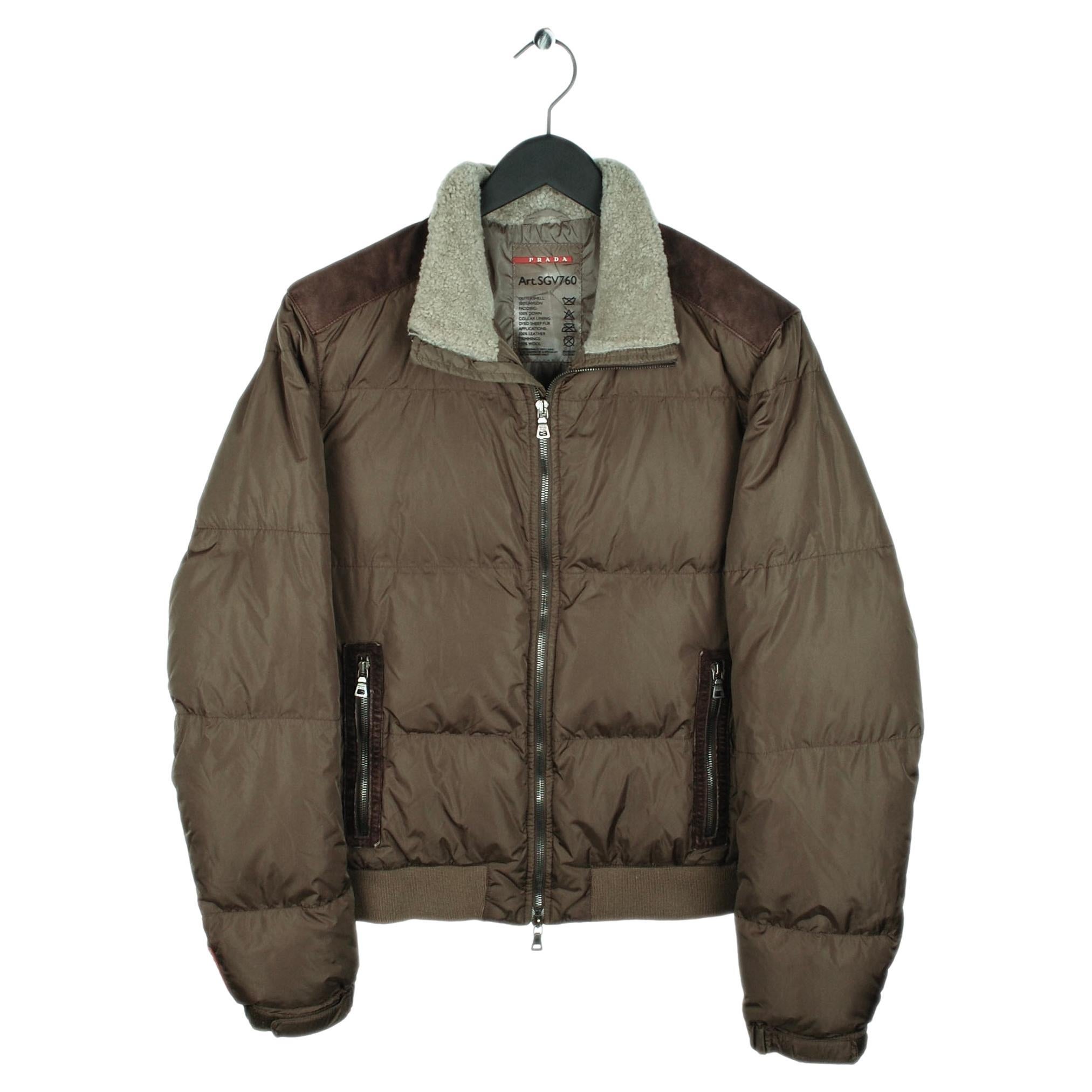 Prada Puffer Down Nylon Leather Details Sheep fur Collar Men Jacket ...