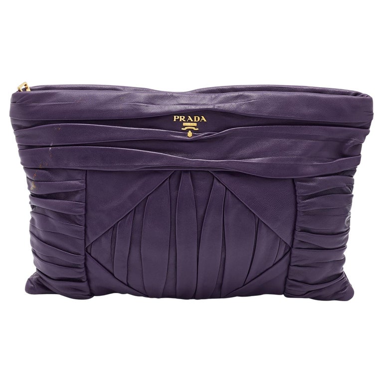 Prada Purple Leather Zip Pouch For Sale at 1stDibs