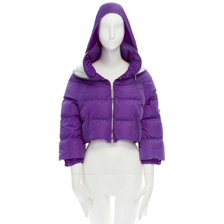 PRADA purple nylon padded convertible hood 3/4 sleeves cropped down ...