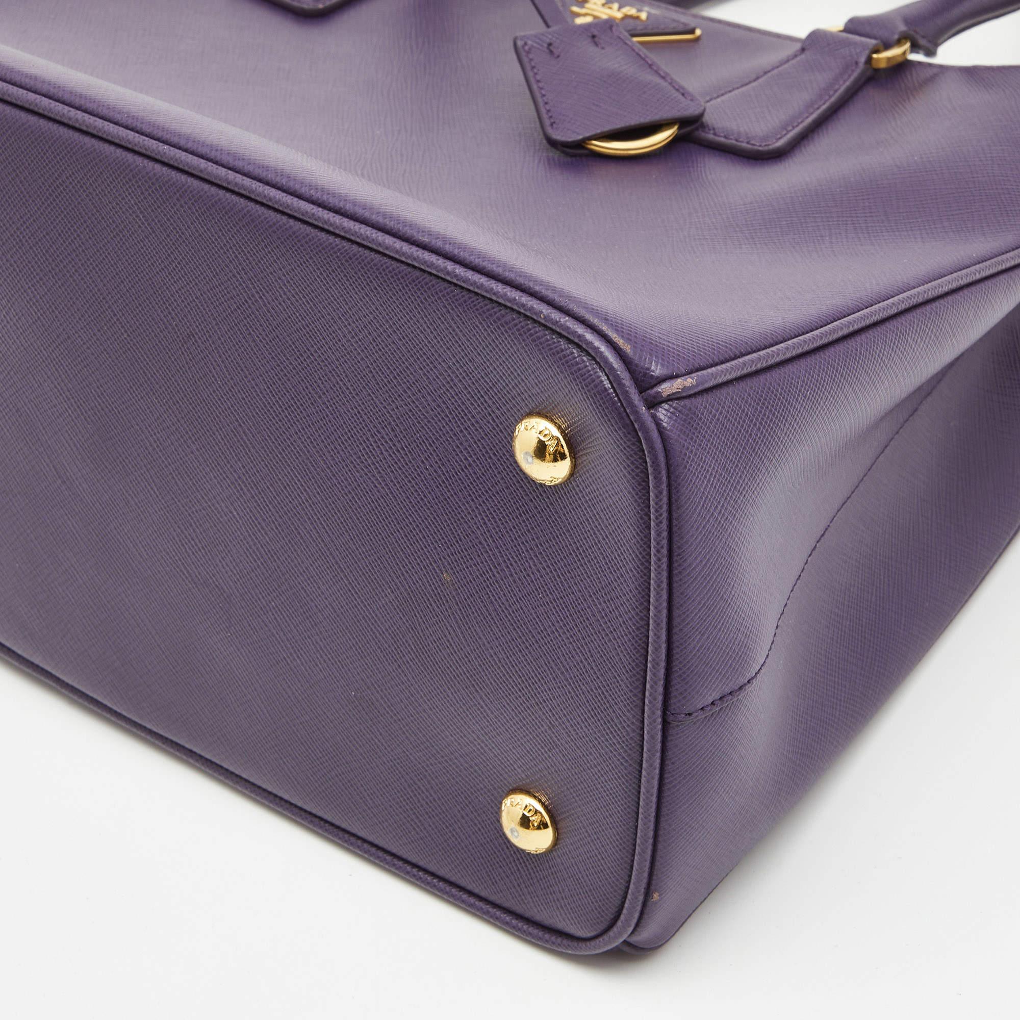 Prada Purple Saffiano Lux Leather Middle Zip Tote For Sale at 1stDibs