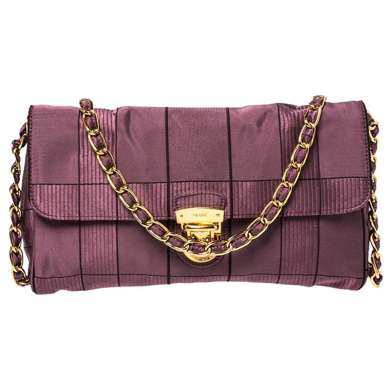 Prada Purple Square Quilt Satin Pushlock Flap Shoulder Bag at 1stDibs