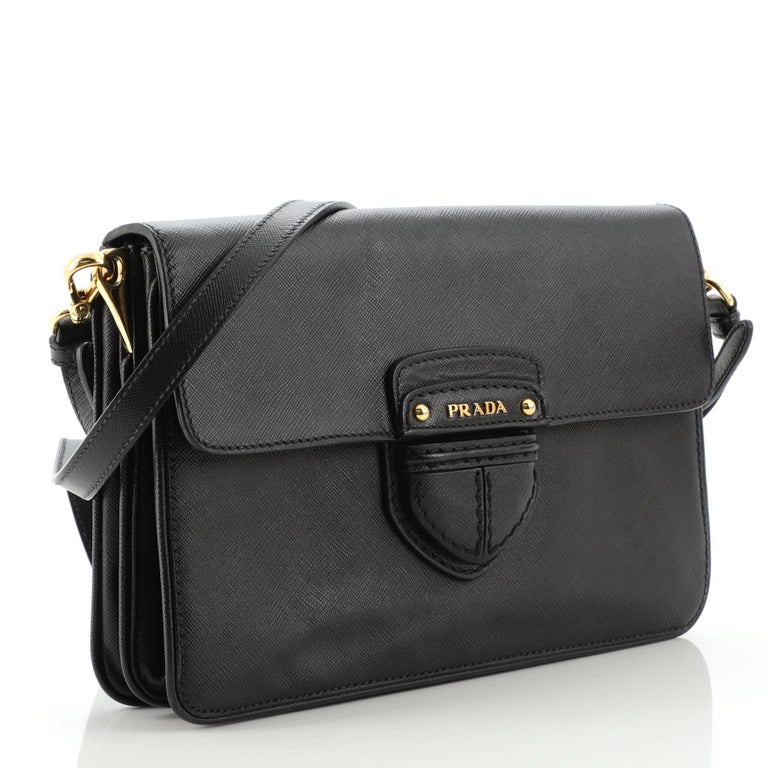 Prada Push Lock Flap Shoulder Bag Saffiano Leather Medium at 1stDibs