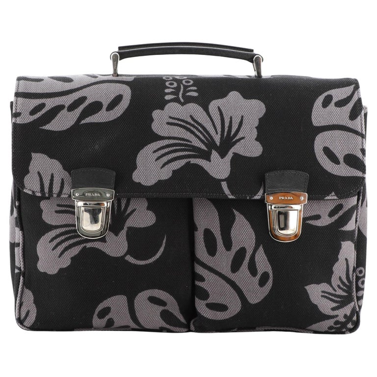 Prada Push Lock Pocket Briefcase Printed Canvas Large at 1stDibs