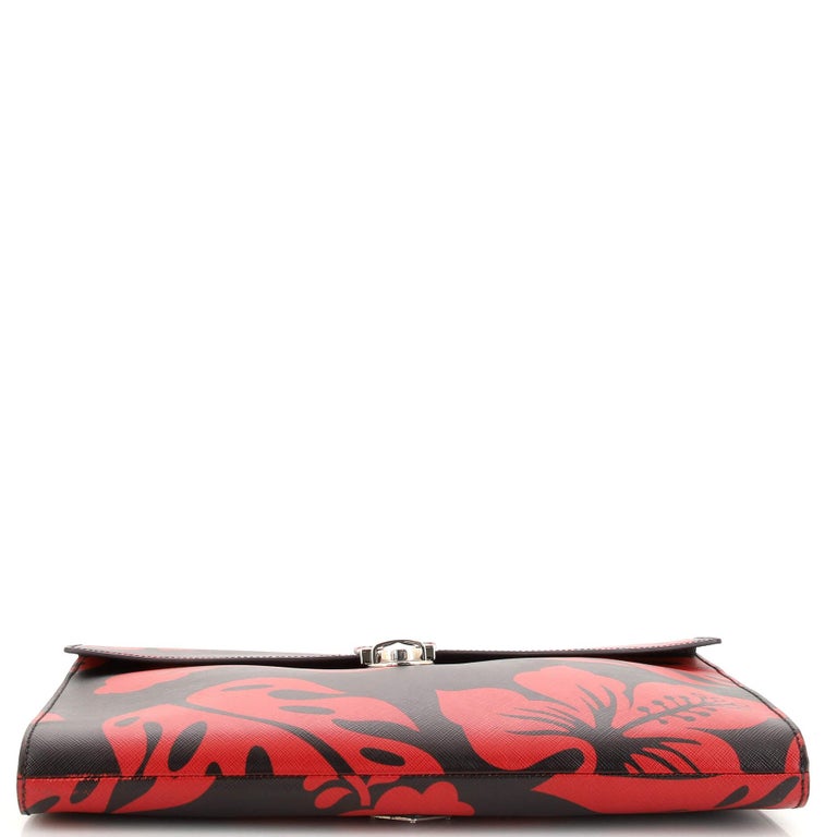 Prada Push Lock Portfolio Printed Saffiano Leather For Sale at 1stDibs
