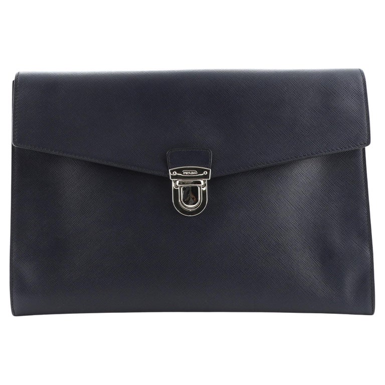 Prada Push Lock Portfolio Saffiano Leather Large For Sale at 1stDibs