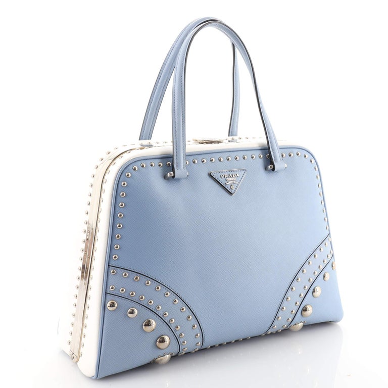 Prada Pyramid Top Handle Bag Studded Saffiano Leather Medium For Sale ...