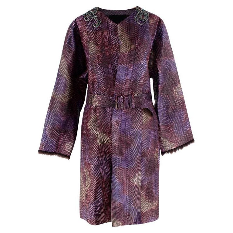 Prada Python Purple Embellished Belted Coat For Sale at 1stDibs