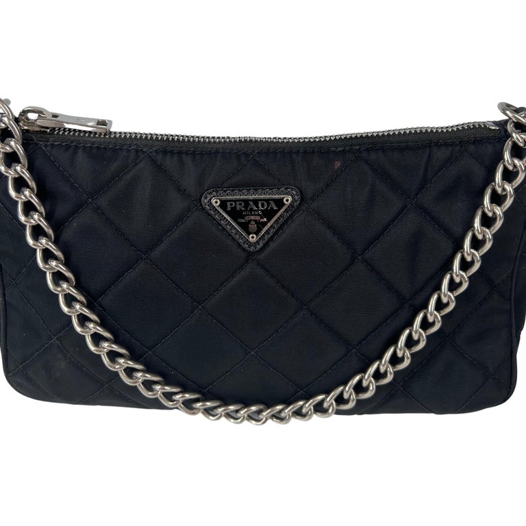 Prada Quilted Tessuto Nylon Chain Black Convertible Shoulder Bag ...