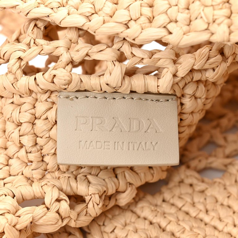 PRADA Raffia Embroidered Logo Tote Bag Naturale 2021 For Sale at 1stDibs