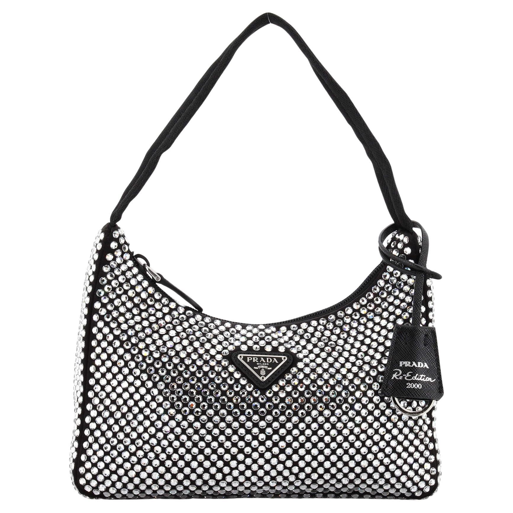 Prada Re-Edition 2000 Hobo Crystal Embellished Satin Mini For Sale at ...
