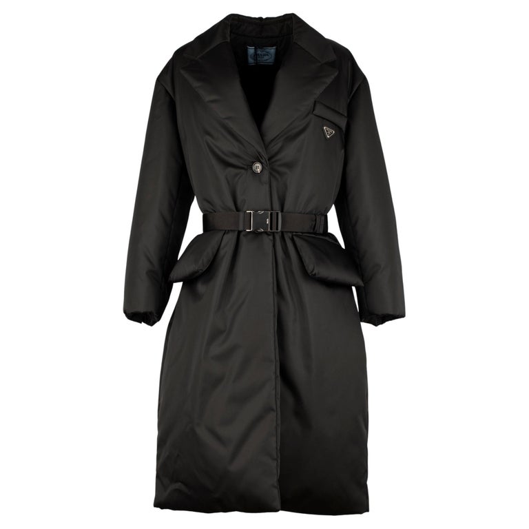 Prada Re-Nylon Black Quilted Coat With Belt 40 IT For Sale at 1stDibs