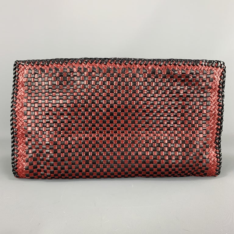 PRADA Red and Black CHeckered Woven Leather Clutch Handbag at 1stDibs ...