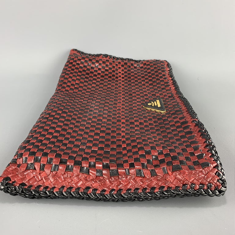 PRADA Red and Black CHeckered Woven Leather Clutch Handbag at 1stDibs ...