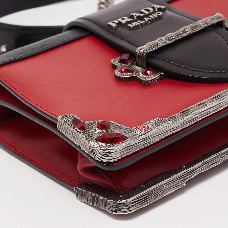 Prada Red/Black Leather Crystal Embellished Cahier Shoulder Bag For ...