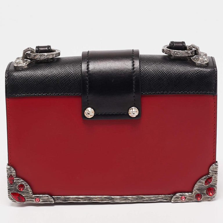 Prada Red/Black Leather Crystal Embellished Cahier Shoulder Bag For ...