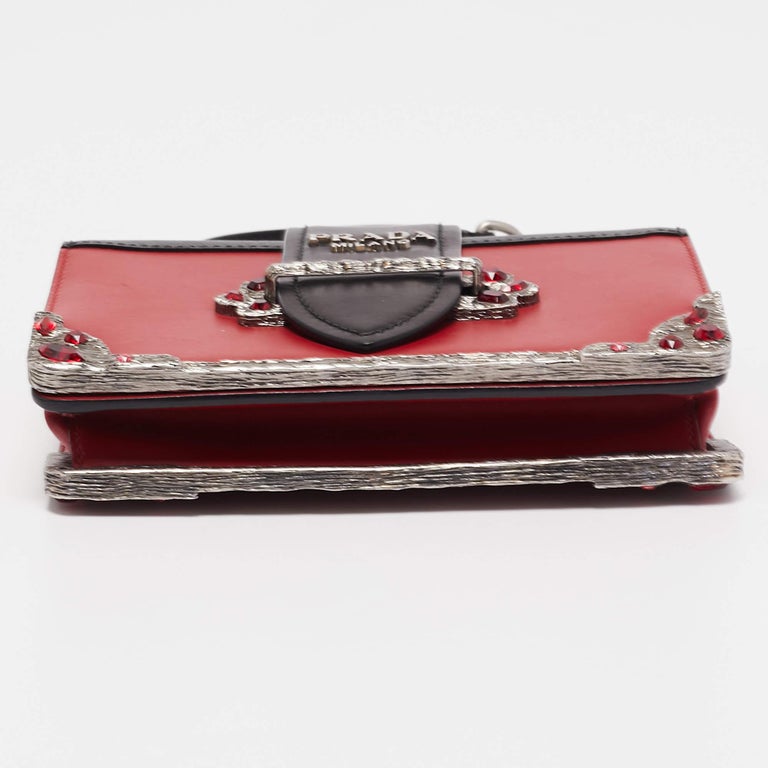 Prada Red/Black Leather Crystal Embellished Cahier Shoulder Bag For ...