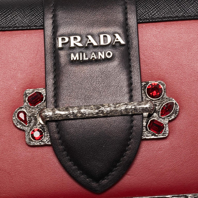 Prada Red/Black Leather Crystal Embellished Cahier Shoulder Bag For ...