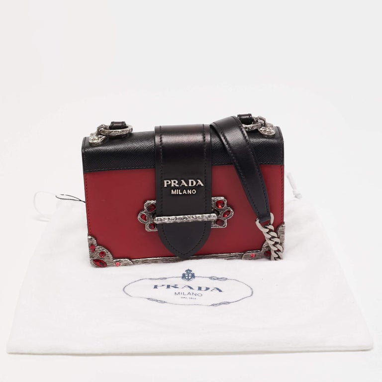 Prada Red/Black Leather Crystal Embellished Cahier Shoulder Bag For ...