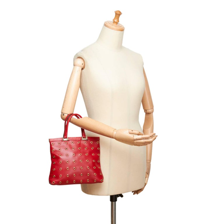 Prada Red Calf Leather 18 Carat Gold-Toned Eyelet Handbag at 1stDibs ...