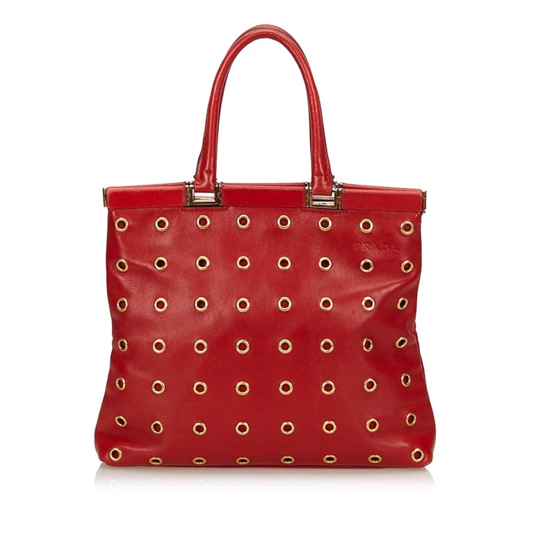 Prada Red Calf Leather 18 Carat Gold-Toned Eyelet Handbag at 1stDibs ...