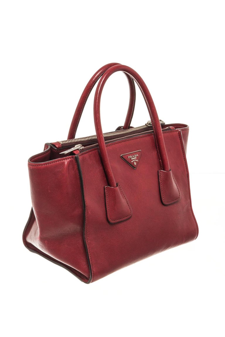 Prada Red Calf Twin Pocket Tote Bag For Sale at 1stDibs