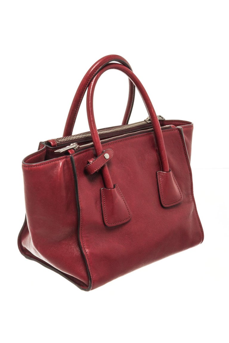 Prada Red Calf Twin Pocket Tote Bag For Sale at 1stDibs