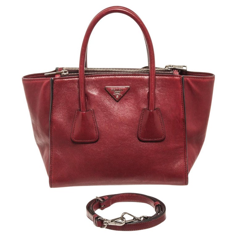 Prada Red Calf Twin Pocket Tote Bag For Sale at 1stDibs
