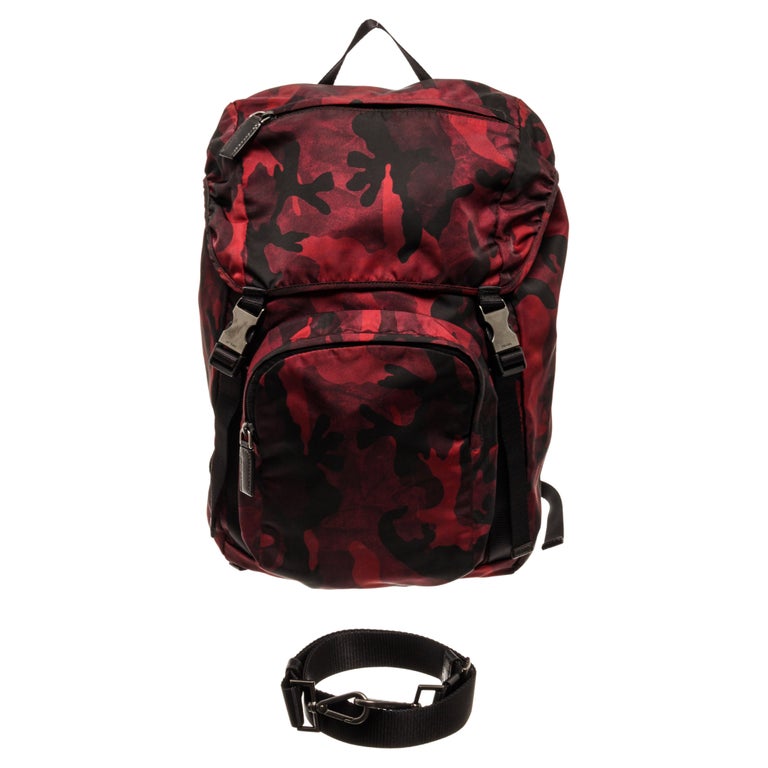 Prada Red Camouflage Tessuto Backpack For Sale at 1stDibs