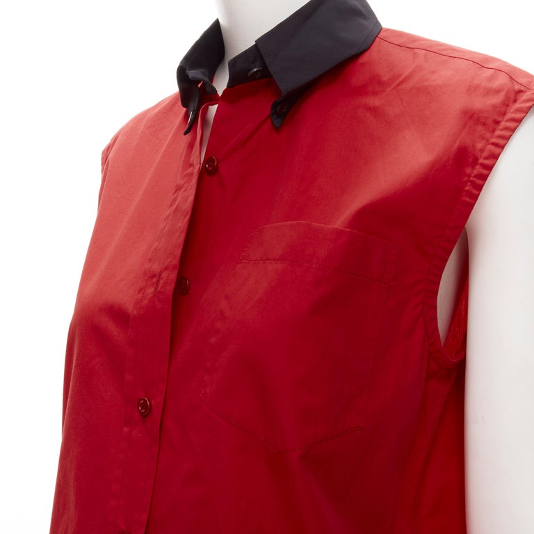 PRADA red contrast black collar boxy sleeveless vest shirt S For Sale ...