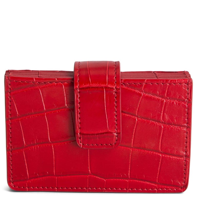 PRADA red CROCODILE ACCORDION CREDIT CARD Wallet For Sale at 1stDibs