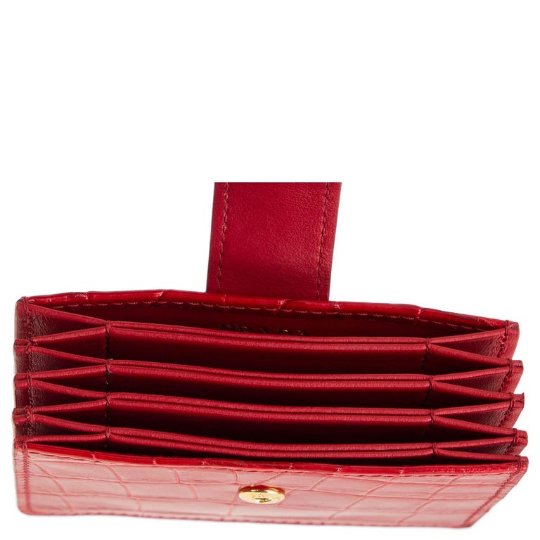 PRADA red CROCODILE ACCORDION CREDIT CARD Wallet For Sale at 1stDibs