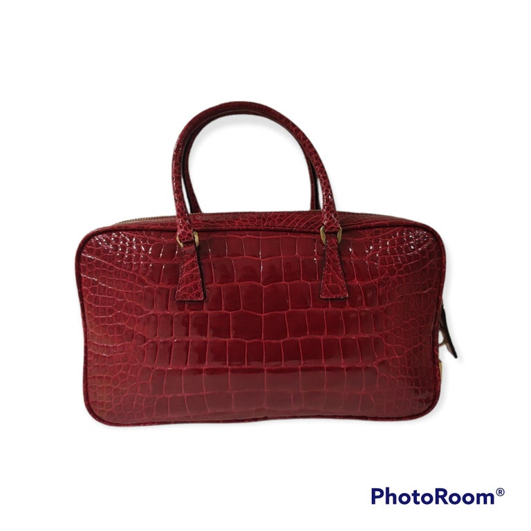 Prada red crocodile handbag For Sale at 1stDibs