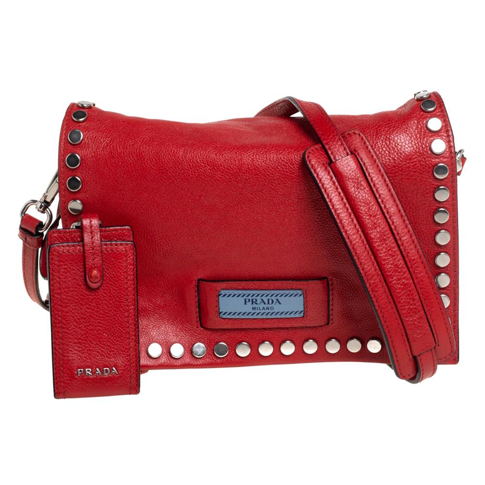 Prada Red Etiquette Embellished Leather Handbag at 1stDibs