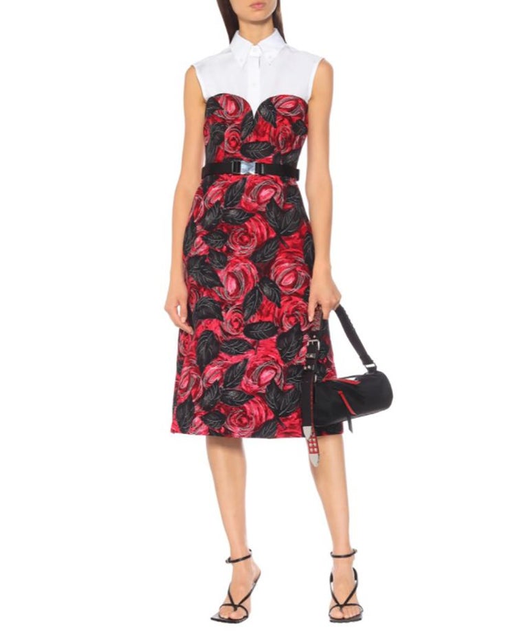 PRADA RED FLORAL CREPE-CADY MIDI DRESS in RED EU 40 For Sale at 1stDibs ...