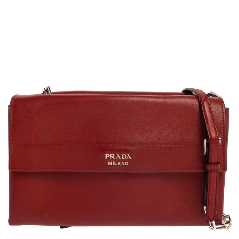 Prada Red Leather Double Shoulder Bag at 1stDibs