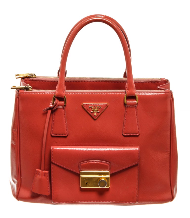 Prada Red Leather Medium Tote Bag at 1stDibs