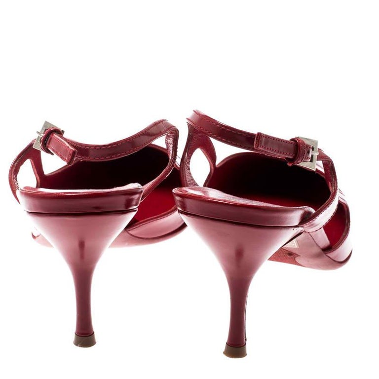 Prada Red Leather Pointed Toe Slingback Sandals Size 36.5 at 1stDibs