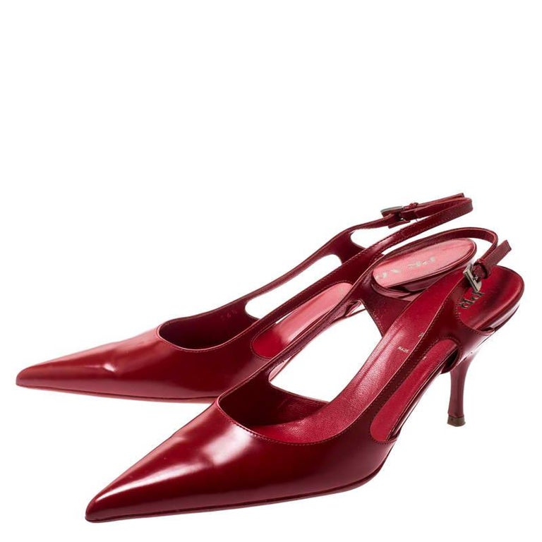 Prada Red Leather Pointed Toe Slingback Sandals Size 36.5 at 1stDibs