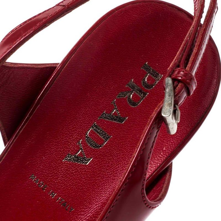 Prada Red Leather Pointed Toe Slingback Sandals Size 36.5 at 1stDibs