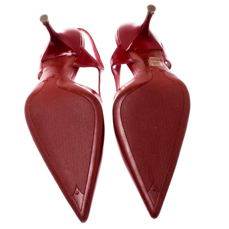 Prada Red Leather Pointed Toe Slingback Sandals Size 36.5 at 1stDibs