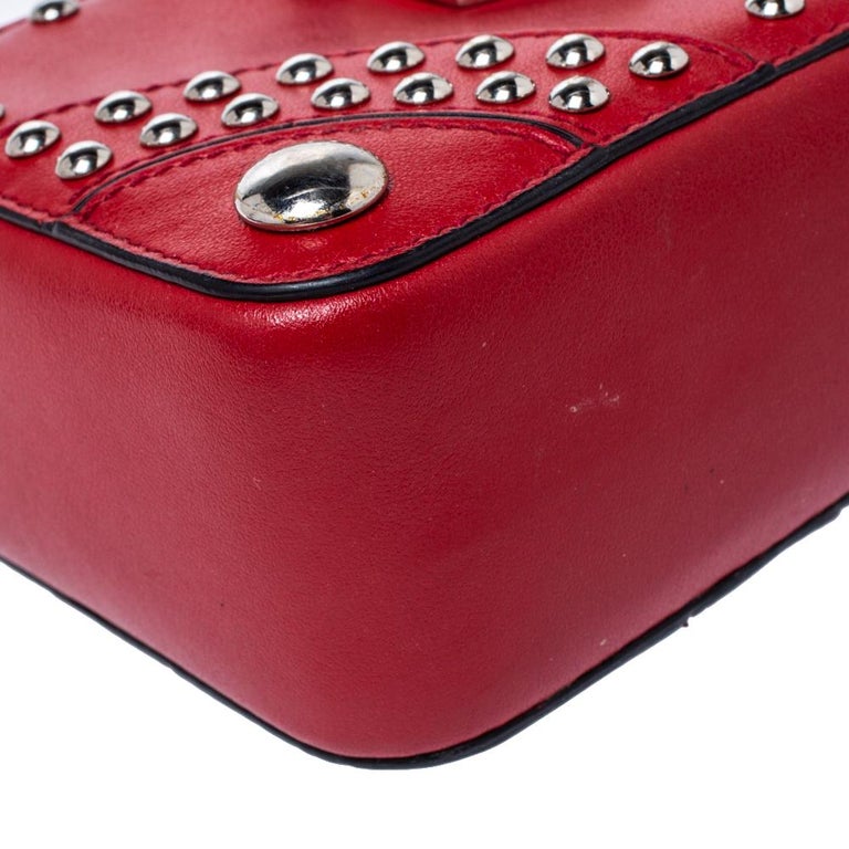 Prada Red Leather Studded Turnlock Clutch For Sale at 1stDibs
