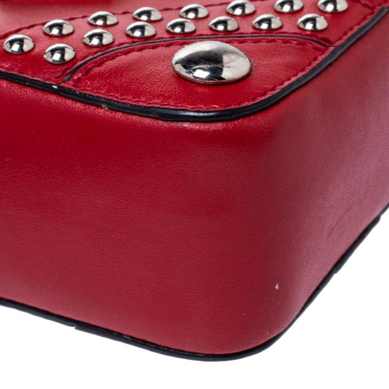 Prada Red Leather Studded Turnlock Clutch For Sale at 1stDibs